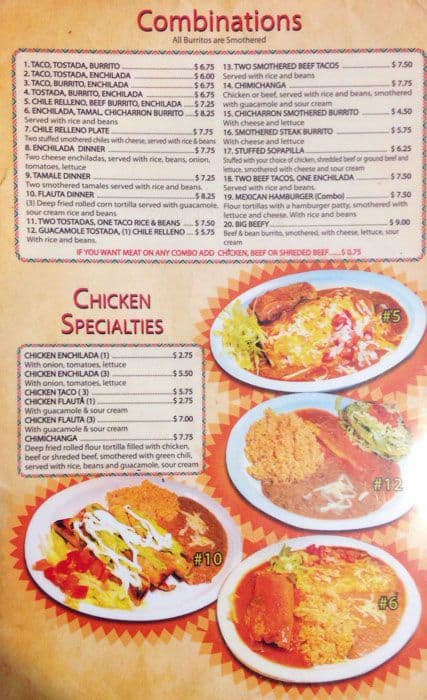 Menu at El Rancherito restaurant, Denver