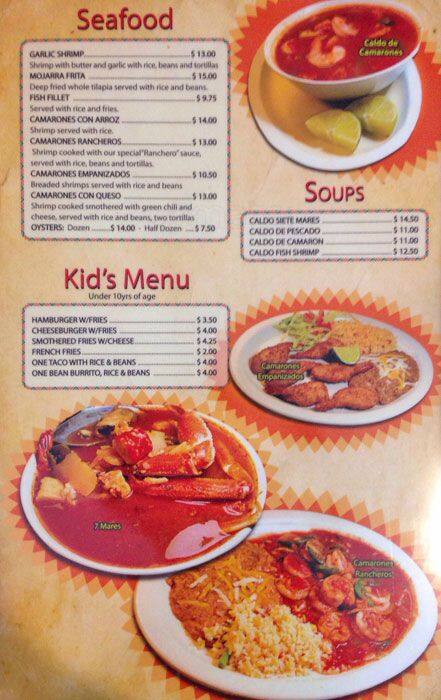 Menu at El Rancherito restaurant, Denver