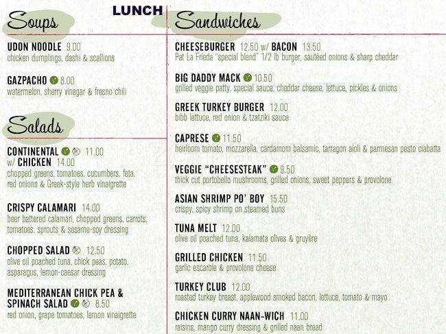 Menu at Continental Restaurant and Martini Bar, Philadelphia