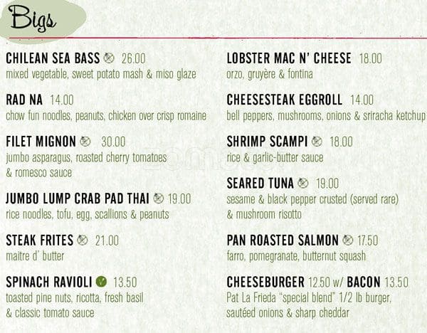 Menu at Continental Restaurant and Martini Bar, Philadelphia