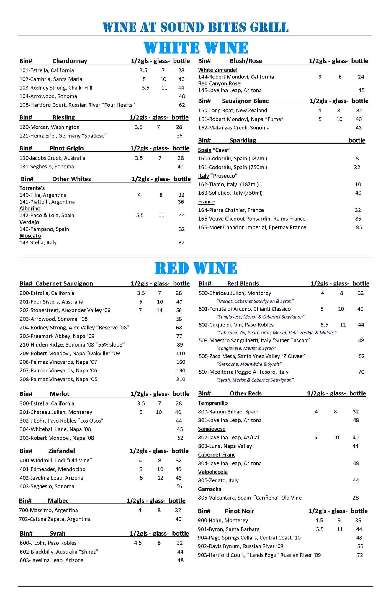 Menu at Sound Bites Grill, Sedona AZ restaurant, Sedona