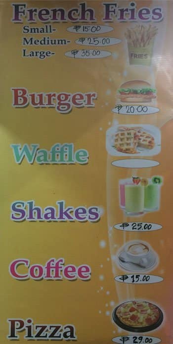 Menu at Mani's Cafe, Cebu City