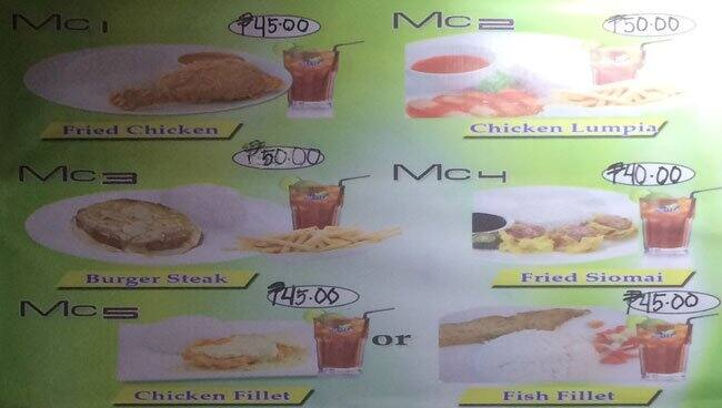 Menu at Mani's Cafe, Cebu City
