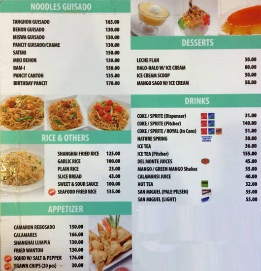 Menu at The Manila Foodshoppe restaurant, Cebu City, SM City Cor ...
