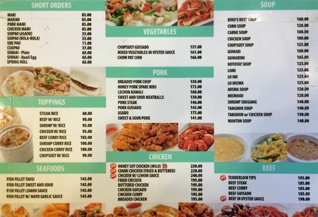 Carta del restaurante The Manila Foodshoppe, Cebú, SM City Cor Cabahug And Kaoshiung St