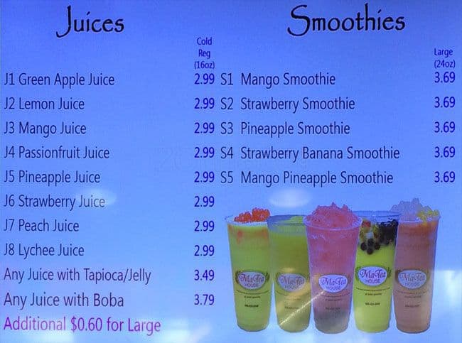 Menu at Ma Tea House pub & bar, Aurora, Fox Valley Ctr