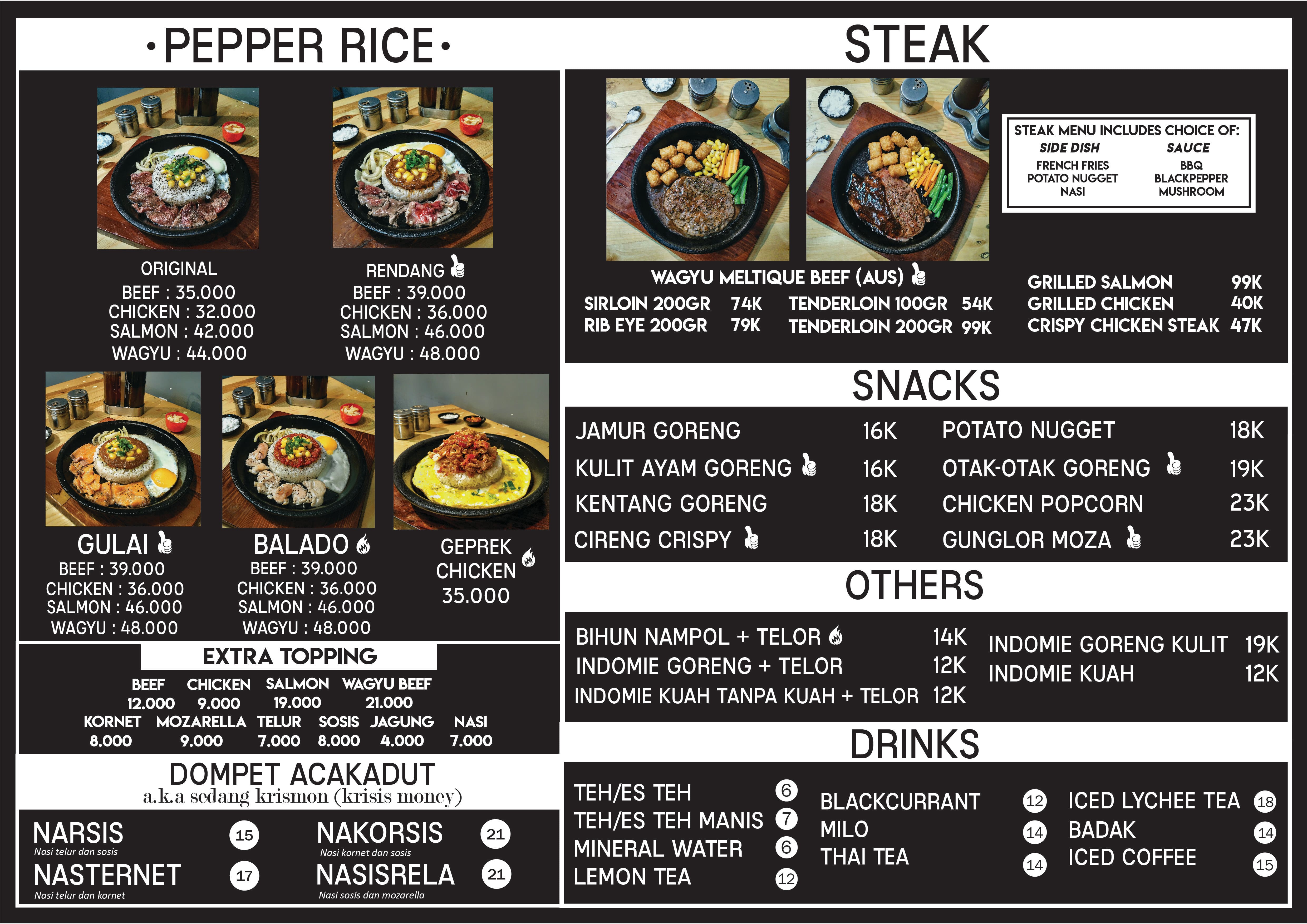 Menu at Acakadut restaurant, North Jakarta, Jalan Danau Sunter Utara