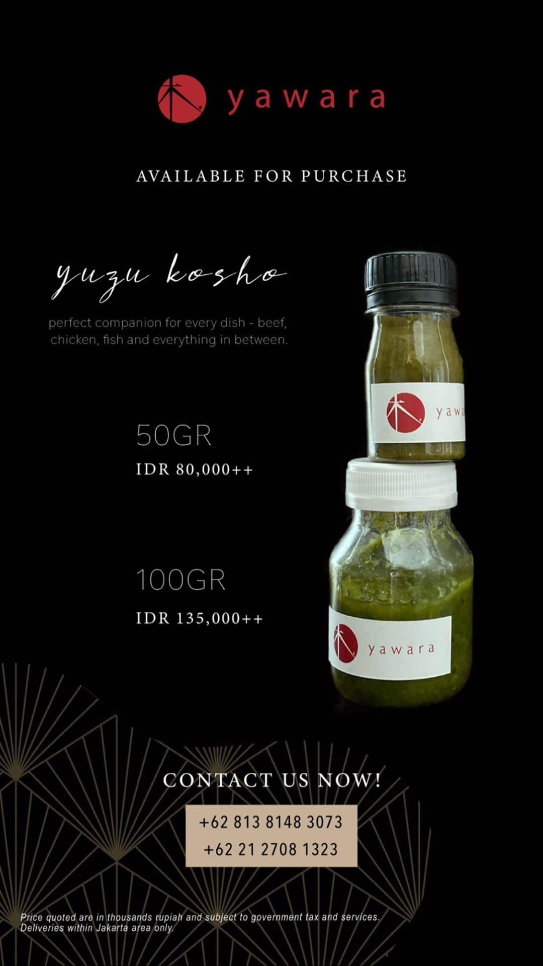 Menu at Yawara Private Dining restaurant, Jakarta