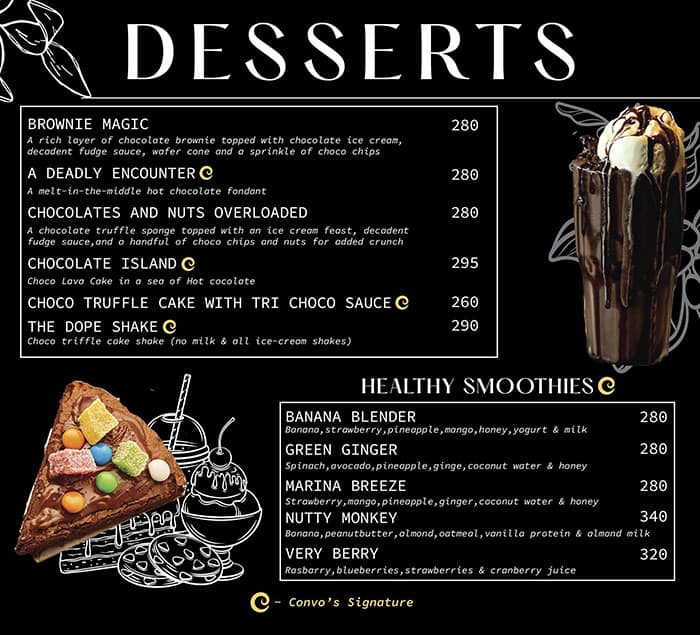 Menu of Convo@C20, Adyar, Chennai