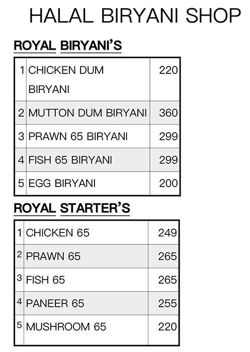 Menu of Halal Biryani Shop, Anna Nagar West, Chennai