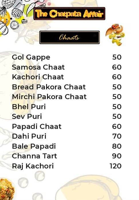 Menu of The Chatpata Affair, Koramangala 1st Block, Bangalore