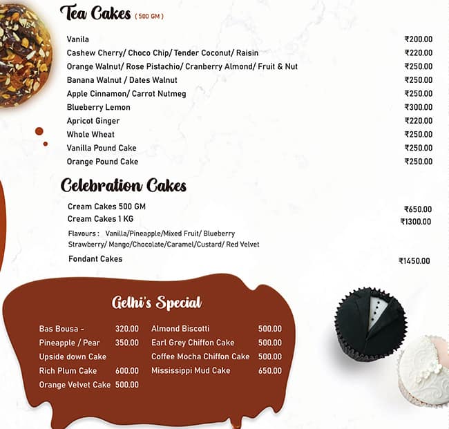 Menu of Gelhi's Cakes And Bakes, Sahid Nagar, Bhubaneshwar