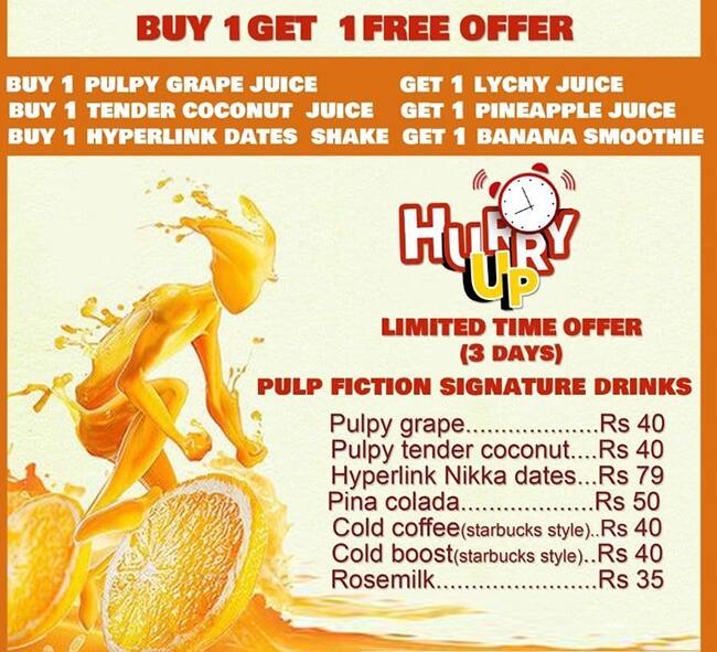 Menu of Pulp Fiction, Kodambakkam, Chennai