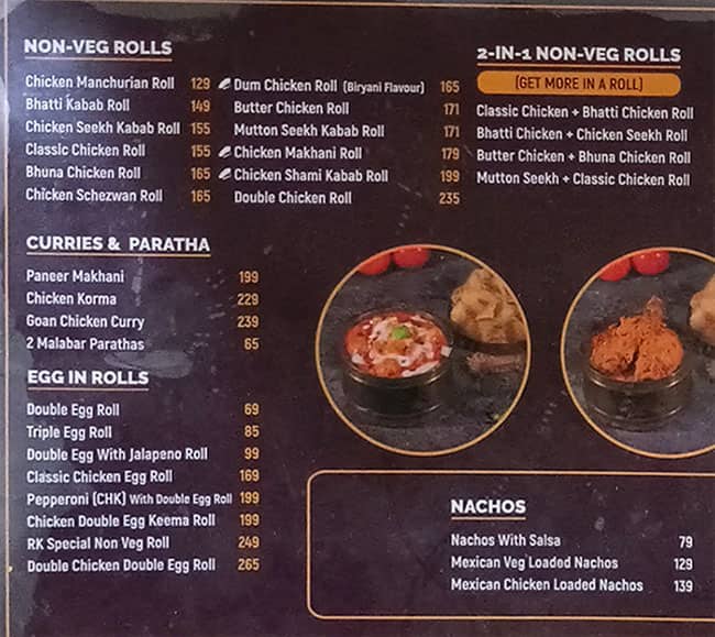 Menu of RollsKing, Raja Park, Jaipur