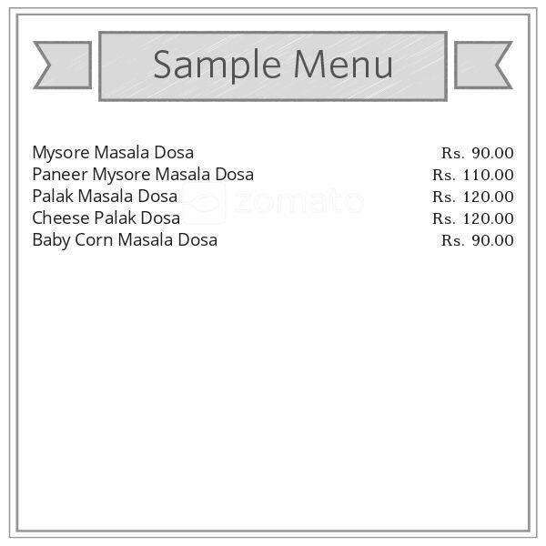 Menu of Bombay 99 Variety Dosa, New BEL Road, Bangalore