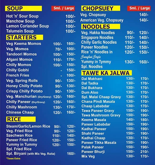 Menu of Yummy In Tummy, Vaishali, Ghaziabad