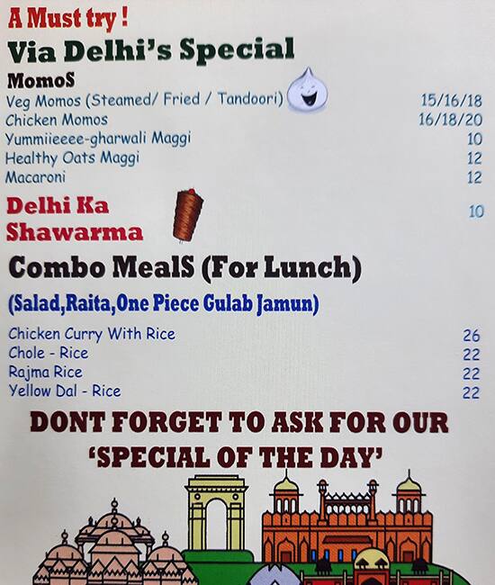 Menu of Via Delhi, Najda, Abu Dhabi
