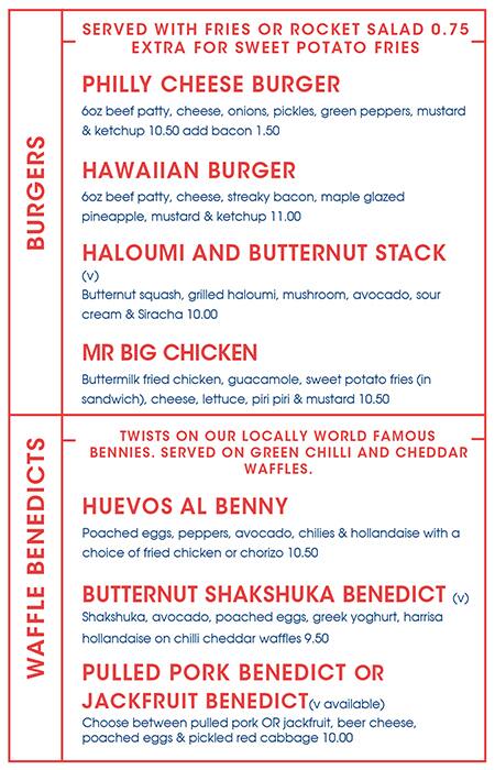 Menu at The Breakfast Club, London, 33 D'Arblay St
