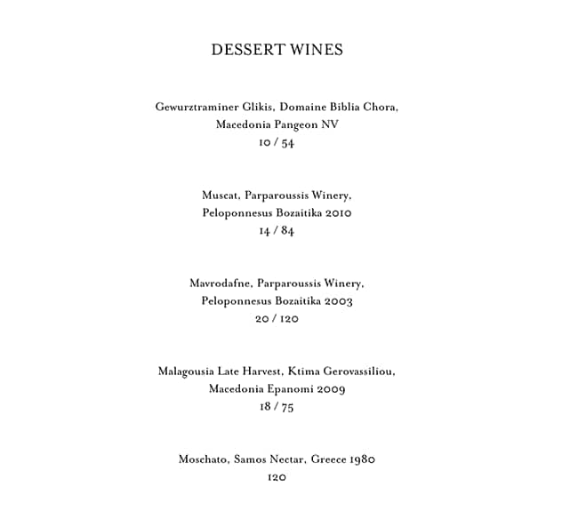 Menu at estiatorio Milos restaurant, London, 1 Regent Street Saint James's