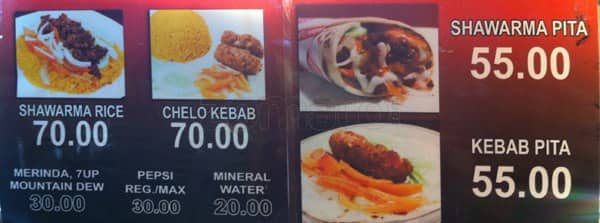 Menu at Khaleb Shawarma restaurant, Quezon City, 137 J.P. Laurel