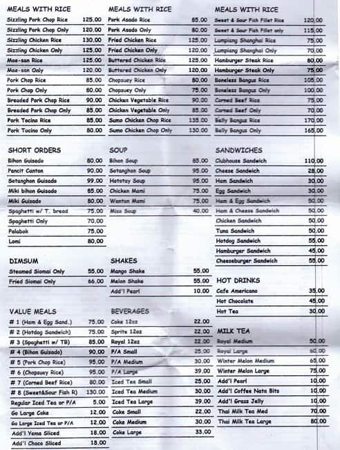 Mae San Menu, Menu for Mae San, Santa Cruz, Manila - Zomato Philippines