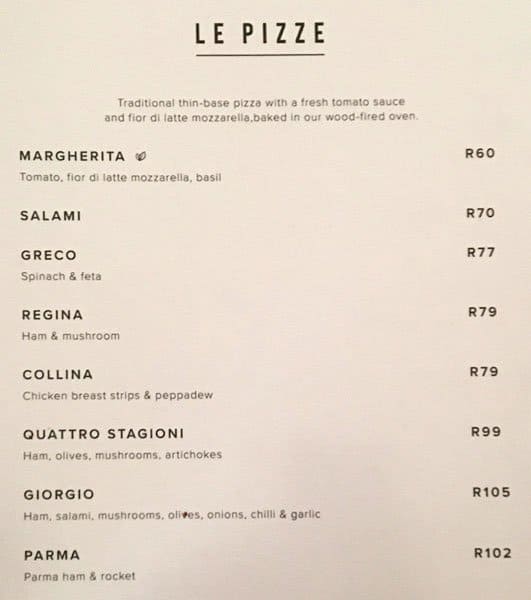Menu at Ristorante Pappa Grappa restaurant, Paarl