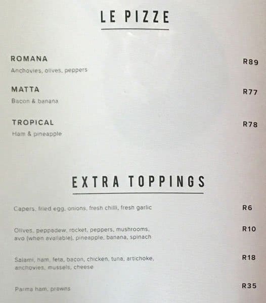 Menu at Ristorante Pappa Grappa restaurant, Paarl