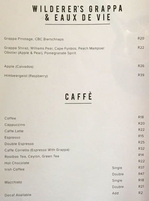 Menu at Ristorante Pappa Grappa restaurant, Paarl