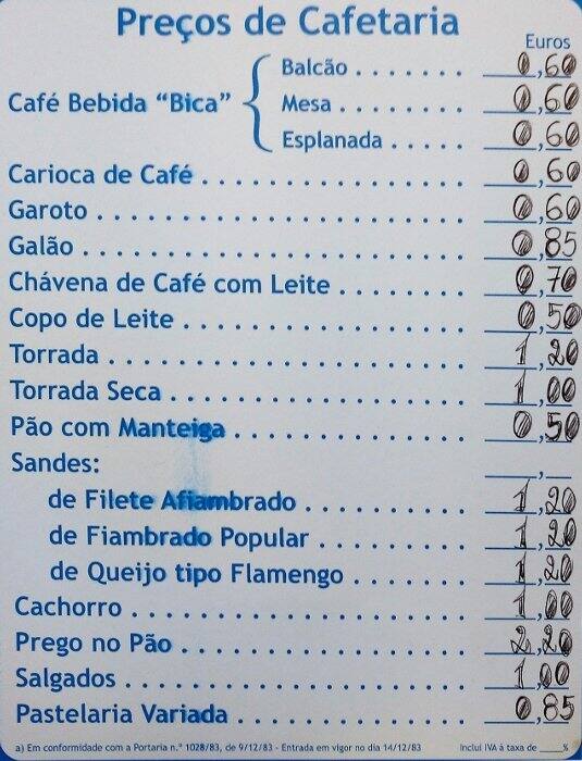 Menu at O Alpendre pub & bar, Portugal, Praçeta das Avencas