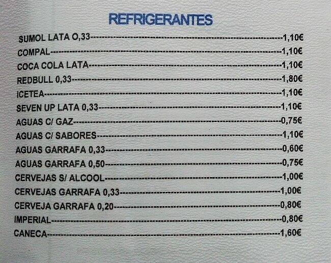 Menu at O Alpendre pub & bar, Portugal, Praçeta das Avencas