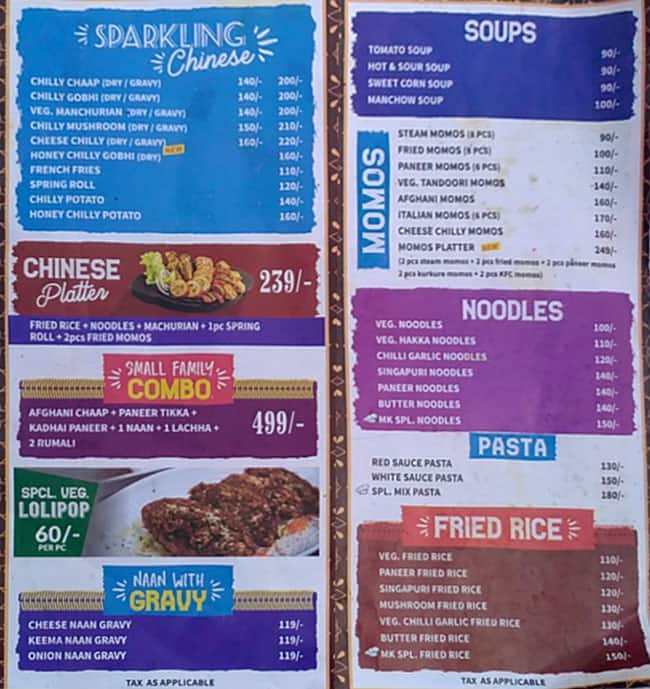 Menu of Mom's Kitchen, Sector 22, Chandigarh