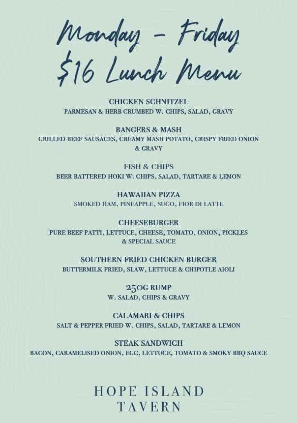 Menu at Hope Island Tavern pub & bar, Hope Island