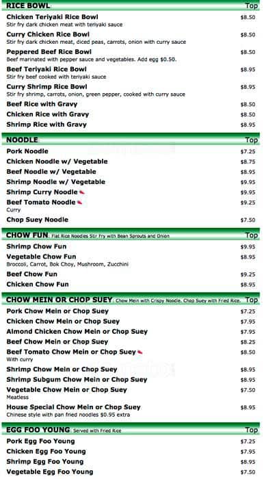 Menu at Chu's Eatery restaurant, Portland