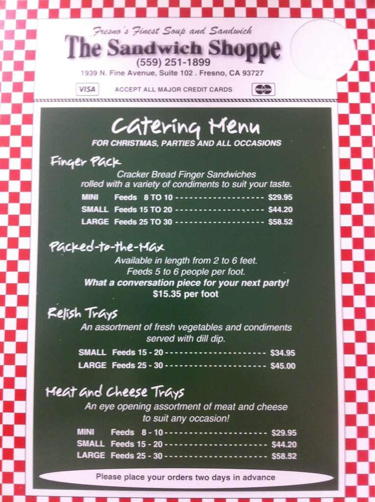 Menu at Sandwich Shoppe restaurant, Fresno