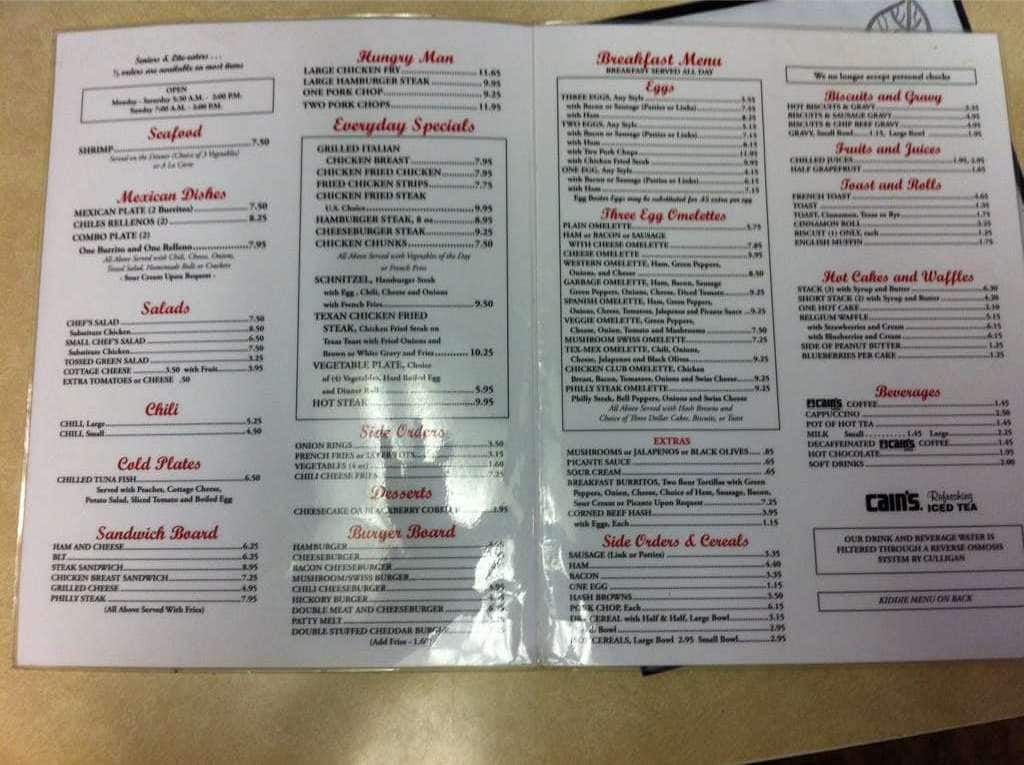 Menu at Wee Too restaurant, Enid