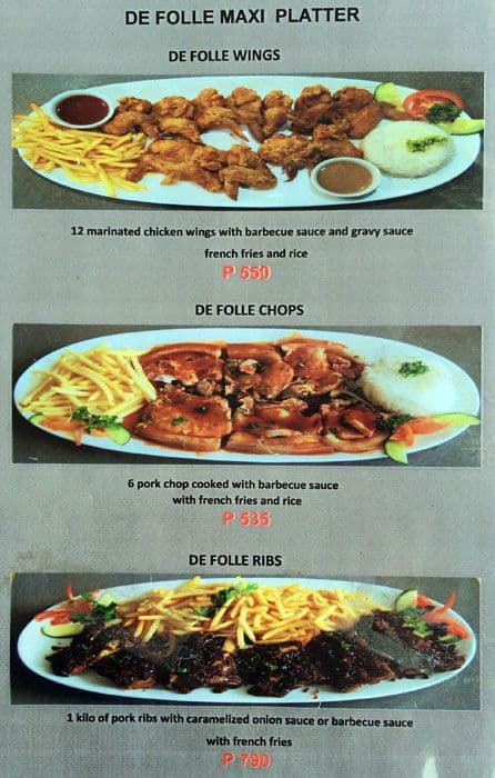 Menu at Cafe De Folle, Mandaue City