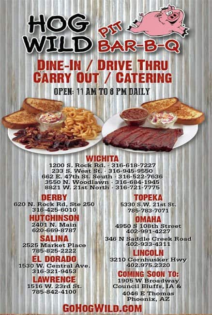 Menu at Hog Wild Pit Bar-B-Q, Topeka