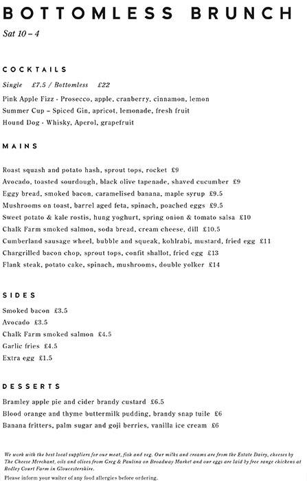 Menu at Coin Laundry pub & bar, London