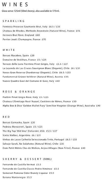 Menu at Coin Laundry pub & bar, London