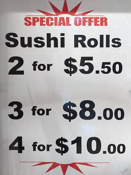 Menu at Sakura Sushi, Mount Ommaney