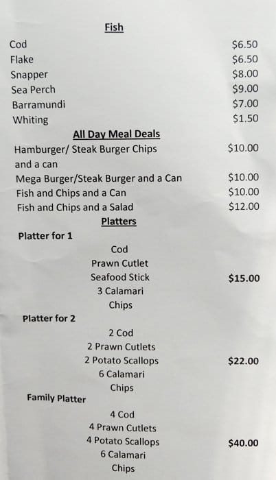 Menu at Carindale Fish & Chips fast food, Carindale