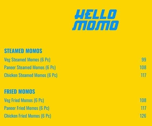 Menu of Hello Momo!, Attapur, Hyderabad