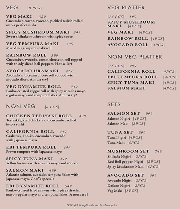 Menu of Sushito, Sector 53, Gurgaon