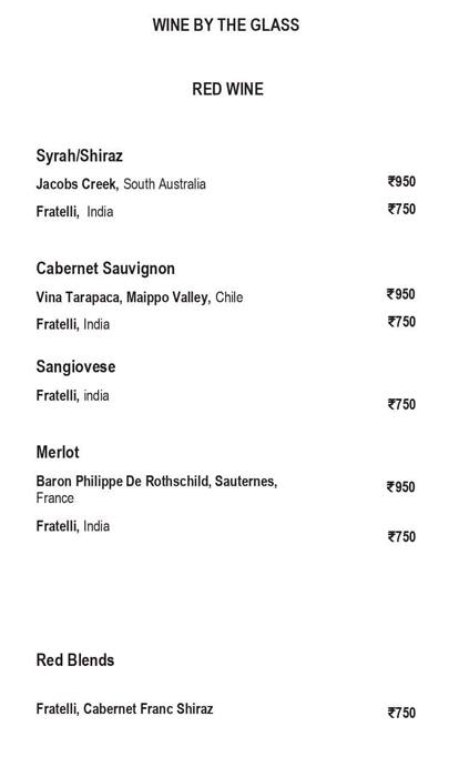 Menu at Incanto - The Zuri Hotel, Bengaluru, The Zuri Hotel