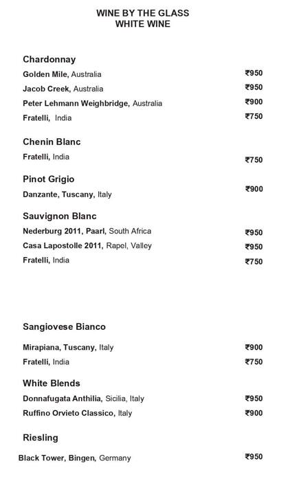 Menu at Incanto - The Zuri Hotel, Bengaluru, The Zuri Hotel