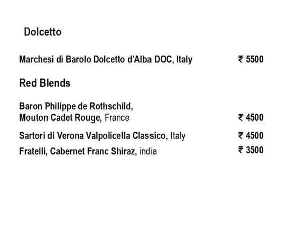Menu at Incanto - The Zuri Hotel, Bengaluru, The Zuri Hotel