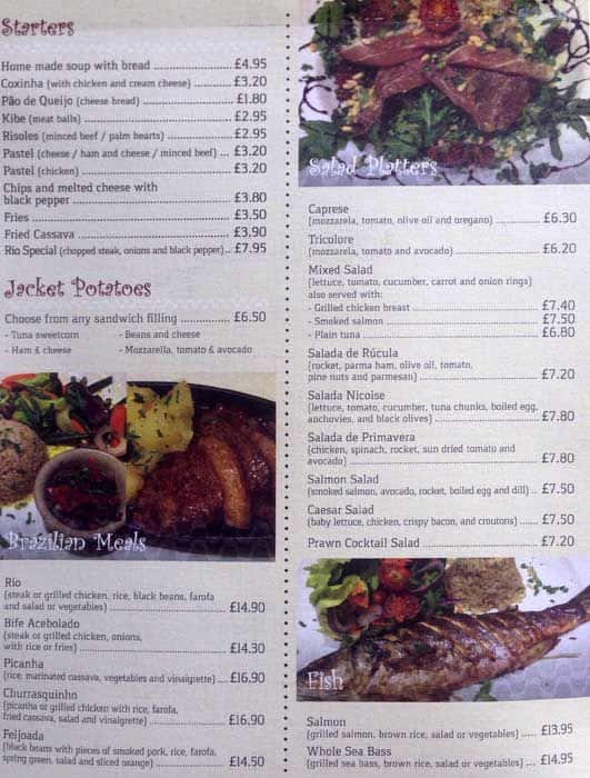 Menu at Cafe Rio, London, 66 Grafton Way