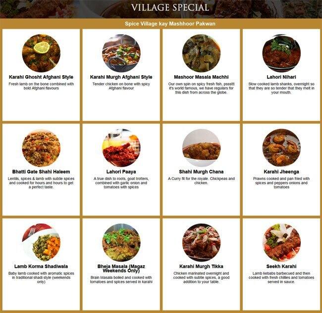 Menu at Spice Village restaurant, Southall, 185-189 The Broadway