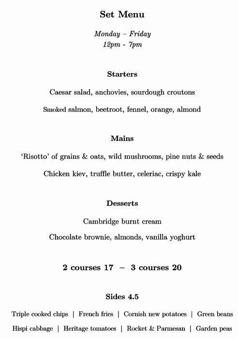 Menu at London House pub & bar, London
