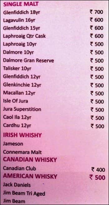 Menu at Spasso, New Delhi, Saket